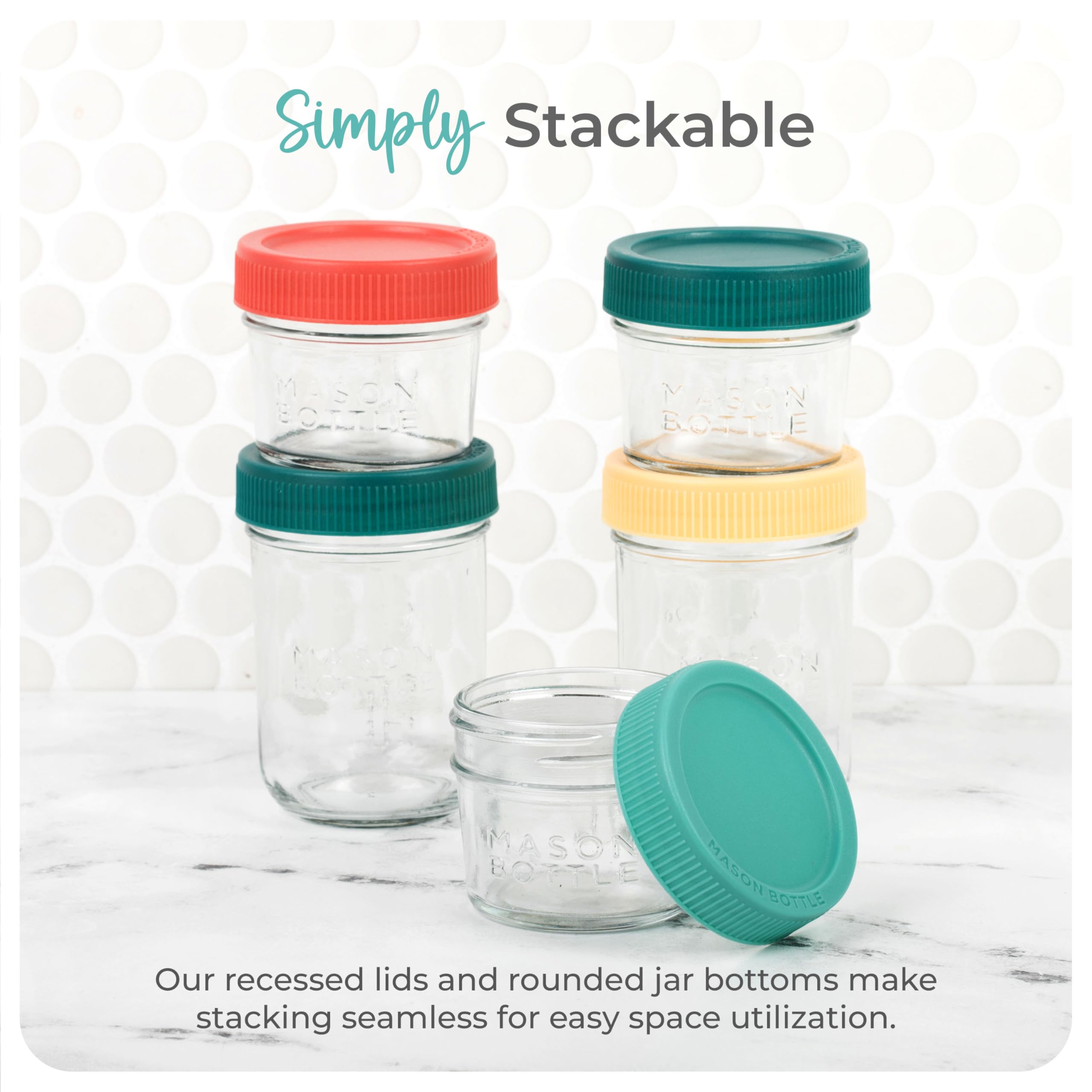 Mason Bottle Breast Milk Storage Glass (4oz & 8oz, 8-Pack) - Reusable Glass Baby Food Jars with Lids - Airtight, Stackable, Freezable Glass Baby Food Containers, Milk Container for Baby Formula