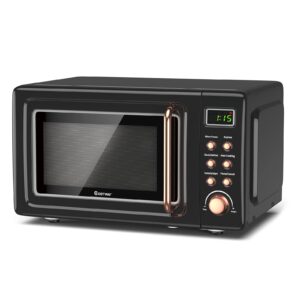 moccha compact retro microwave oven, 0.7cu.ft, 700-watt countertop microwave ovens w/5 micro power, delayed start function, led display, child lock (black)