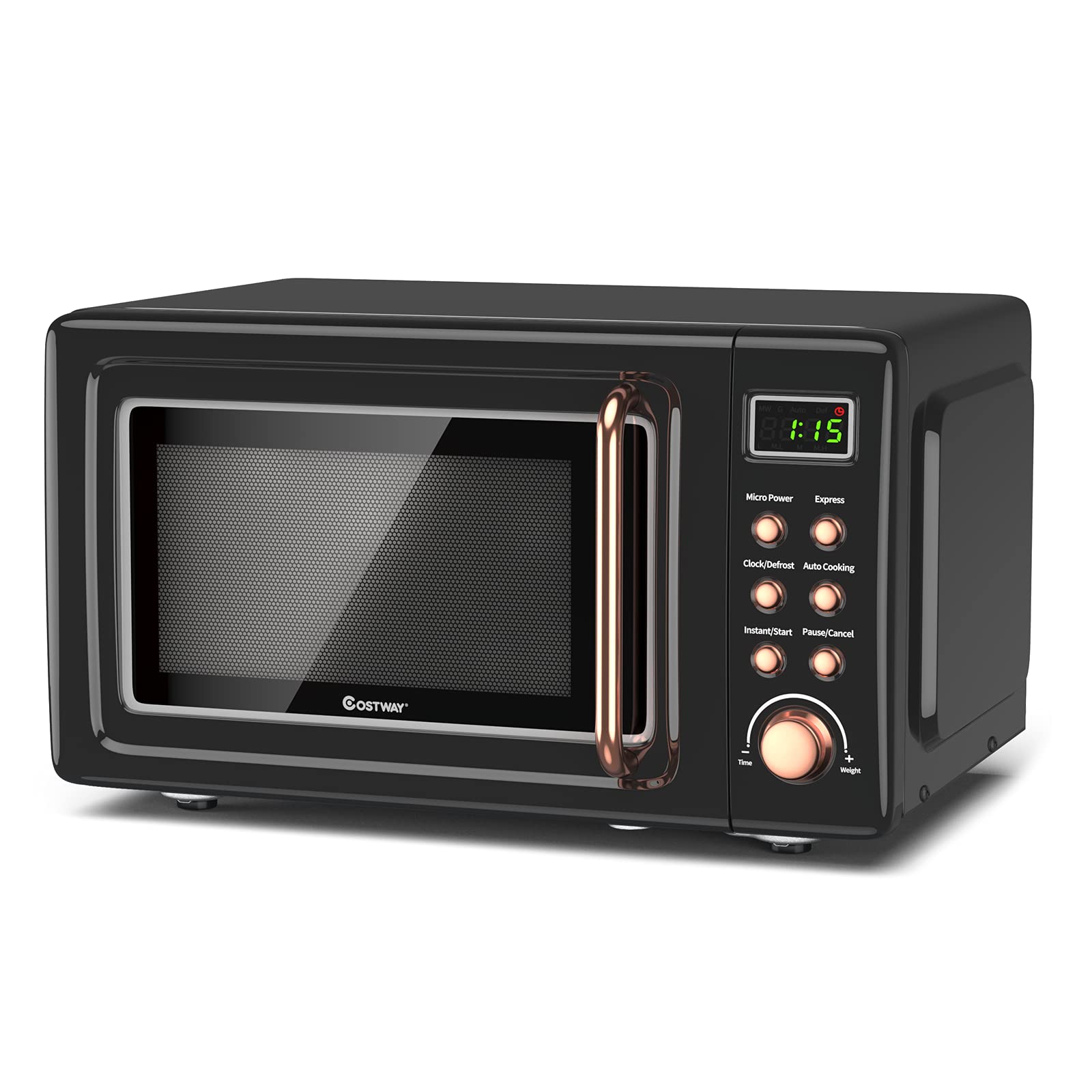 Moccha Compact Retro Microwave Oven, 0.7Cu.ft, 700-Watt Countertop Microwave Ovens w/5 Micro Power, Delayed Start Function, LED Display, Child Lock (Black)