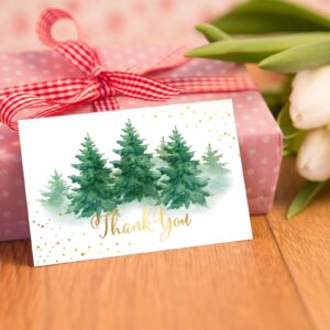 Whaline 32 Pack Christmas Forest Thank You Cards with Envelopes & Stickers Green Forest Xmas Thank You Cards Set Gold Foil Watercolor Holiday Greeting Cards for Wedding Baby Shower Birthday