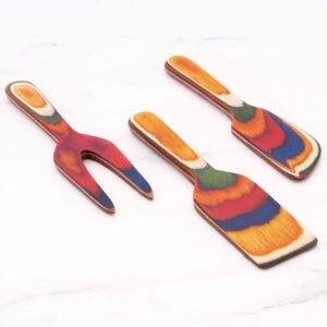 Baltique Marrakesh Collection 3 Piece Cheese & Charcuterie Tool Set, Colorful Wooden Cheese Knife Set