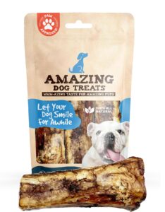 amazing dog treats - 5-6 inch meaty beef marrow bones (2 count) - best bones for dogs - long lasting dog chew bones - filled marrow dog bone