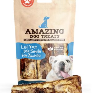 Amazing Dog Treats - 5-6 Inch Meaty Beef Marrow Bones (2 Count) - Best Bones for Dogs - Long Lasting Dog Chew Bones - Filled Marrow Dog Bone