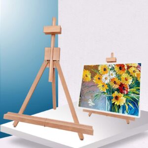 miratuso painting easel, folding wooden tabletop easel stand holds highest to 22" canvas, portable desktop easel suitable for artists, beginners, students