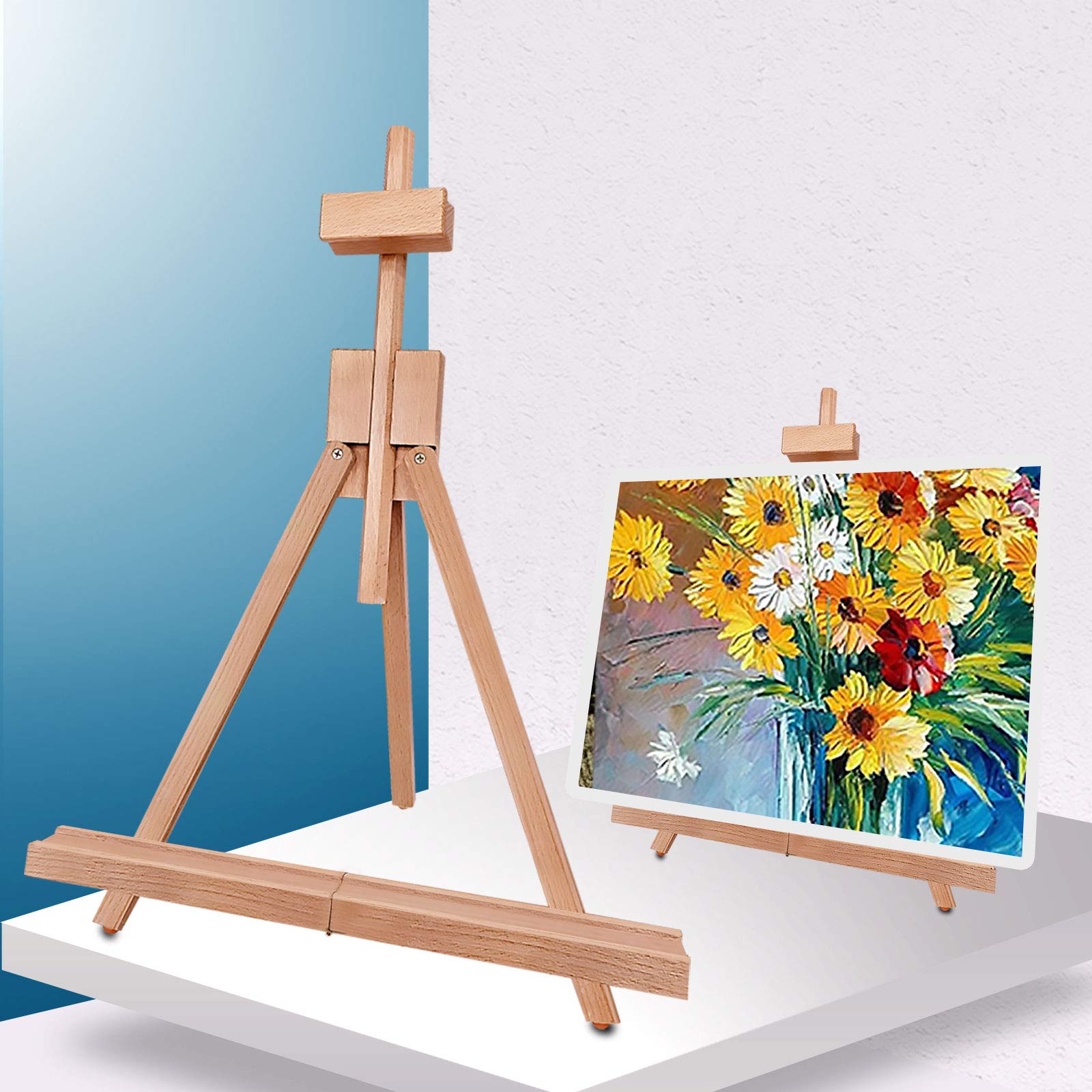 Miratuso Painting Easel, Folding Wooden Tabletop Easel Stand Holds Highest to 22" Canvas, Portable Desktop Easel Suitable for Artists, Beginners, Students