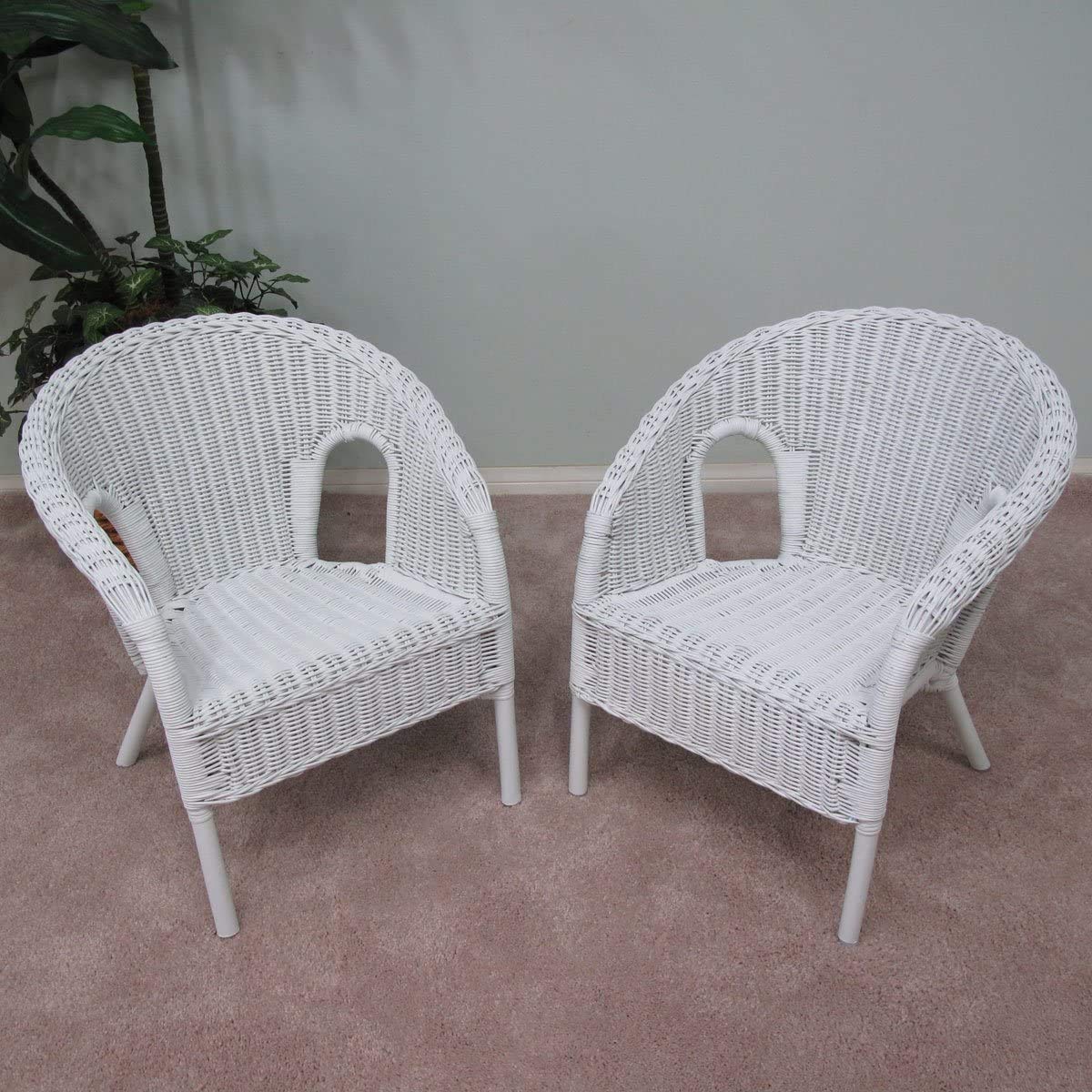 Real Authentic White Rattan & Wicker Stacking Chair for Kid Children (Set of 2)