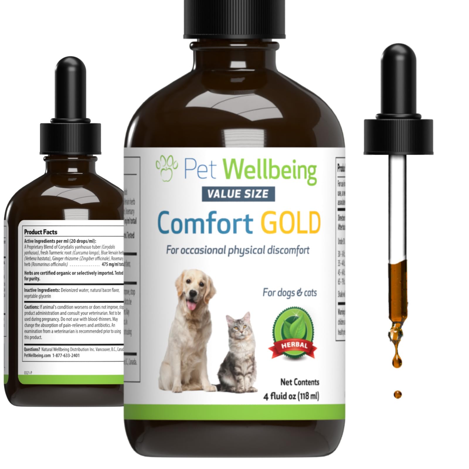 Pet Wellbeing Comfort Gold for Dogs - Supports Canine Physical Comfort, Healthy Circulation, Corydalis, Turmeric - Veterinarian-Formulated Herbal Supplement 4 oz (118 ml)