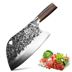 forged serbian chefs knife - meat cleaver butcher knife - chinese bone cutting knife - razor sharp high carbon steel for meat and vegetable cutting