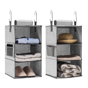 youdenova hanging closet organizer and storage, two 3-shelf separable closet organizer, hanging shelves for dorm, rv, gray