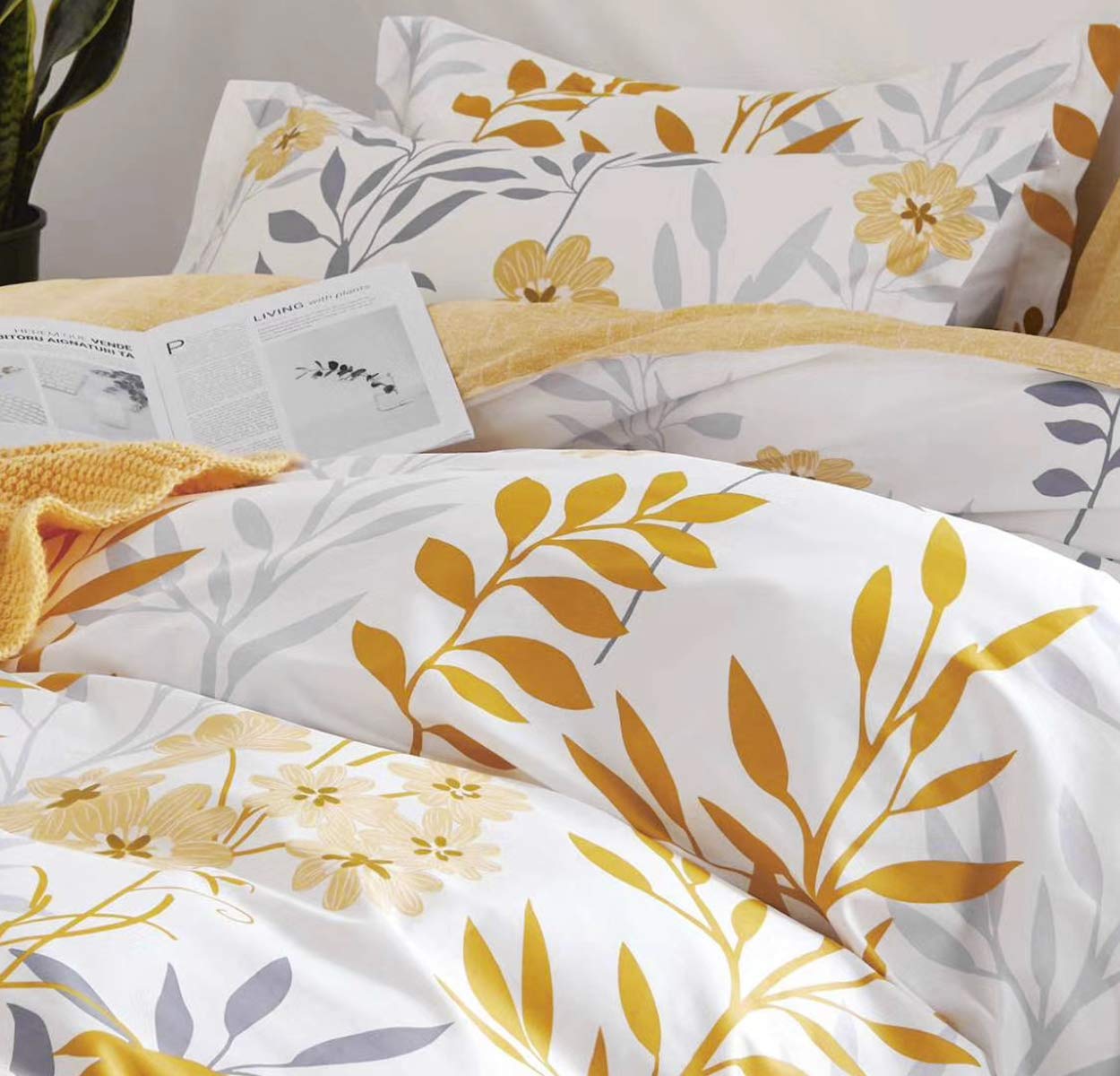 SLEEPBELLA Duvet Cover Set 600 Thread Count Cotton Bedding Set (Twin, Yellow)