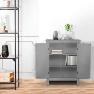 Teamson Home Stratford Contemporary Wooden Floor Storage Cabinet with Two Doors for Bathrooms, Living Rooms, Hallways, Gray