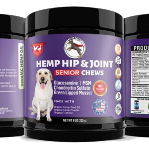 WIZARDPET Mobility Hemp Oil Hip & Joint Supplement for Senior Dogs - Chondroitin Glucosamine MSM Turmeric Green Lipped Mussel - Extra Strength Formula for Arthritis Pain Relief & Mobility | 90 Chews