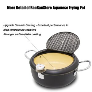 Cyrder Japanese Deep Fryer Pot with Fahrenheit Thermometer 3.5L- Nonstick Coating Fryer, Fried Tempura/Chicken/Fish/Shrimp/Meat Ball, Black 10inch