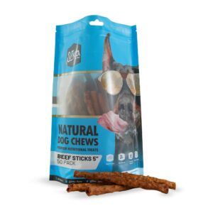 sitka farms beef sticks 5 inch for dogs - crunchy beef premium munchy sticks - 50 count - all natural beef flavor chews - for all breeds