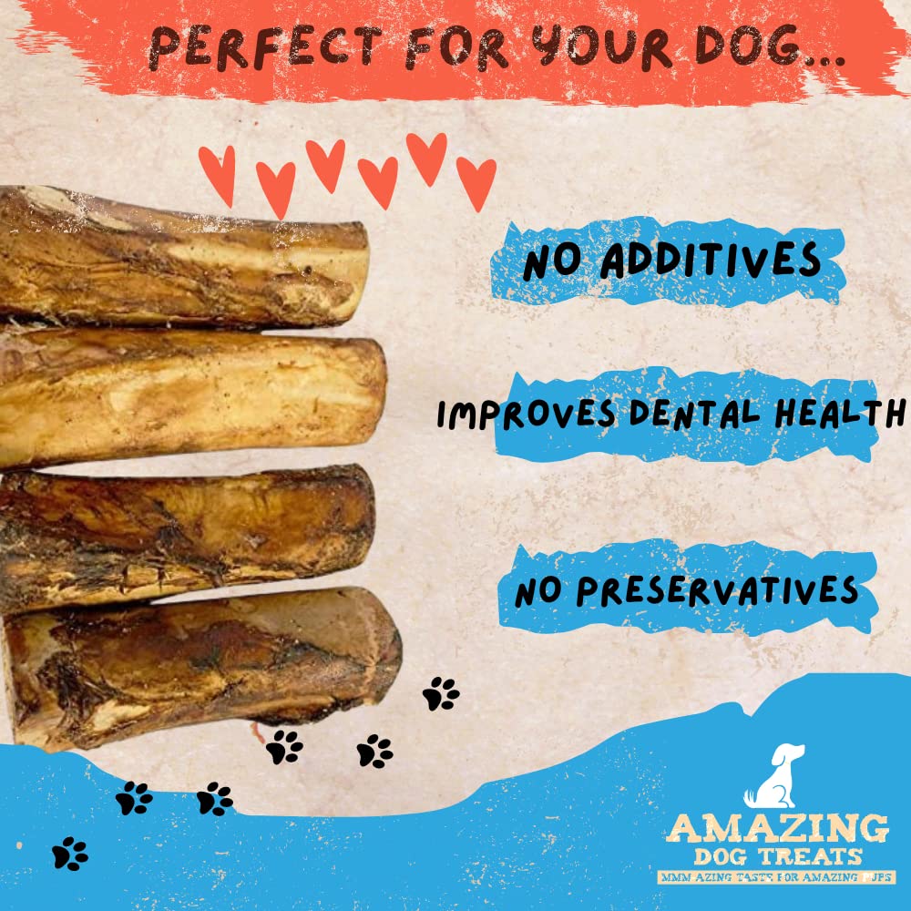 Amazing Dog Treats - 5-6 Inch Meaty Beef Marrow Bones (2 Count) - Best Bones for Dogs - Long Lasting Dog Chew Bones - Filled Marrow Dog Bone