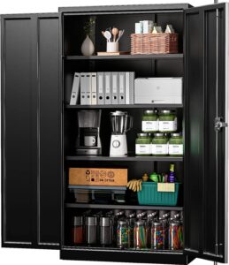 suxxan 72'' metal storage cabinet,large space lockable steel storage cabinet with 4 adjustable shelves,home garage office,assembly required