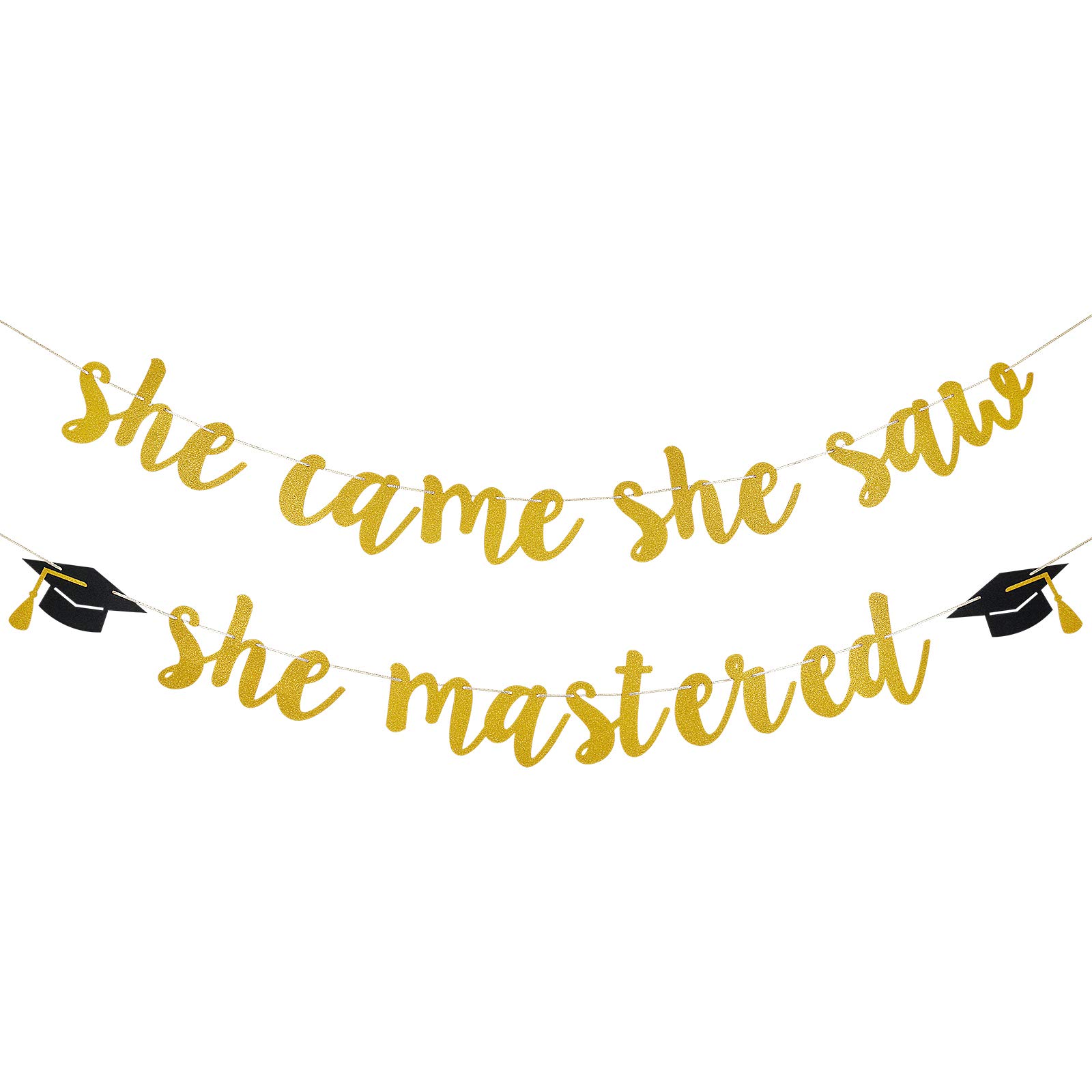 Gold She Came She Saw She Mastered Banner She Mastered It Banner, Masters Degree Graduation Decorations Mastered It Graduation Banner for Mastered It Graduation Decorations 2024