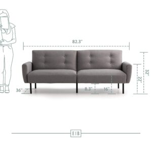 Edenbrook Gilman Futon - Futon Sofa Bed - Futon Couch - Small Futon - Living Room Furniture - Armed Sofa Bed Couch - Sleeper Sofa – Gray Linen Futon