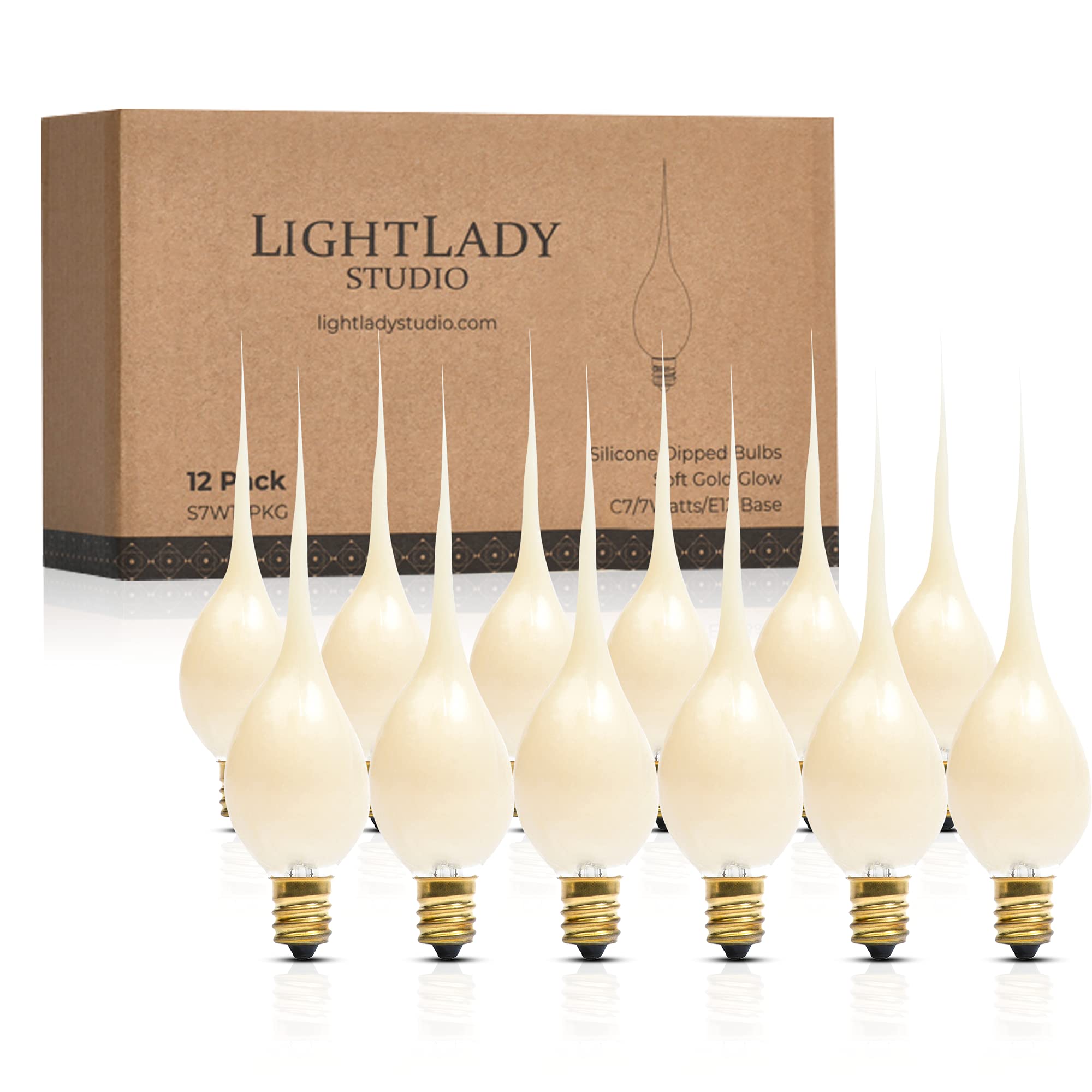 LightLady Studio, Silicone Decorative Light Bulb, Gold Orange, 12 Pk, 7 Watts, Low Watt Candelabra Light Bulbs, Amber Silicone Light Bulbs, Dipped, Night Light Bulb