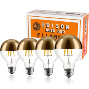 karlunkoy half chrome light bulb 6w (60w equivalent) dimmable led edison bulb g80/g25 globe shape decorative led bulb half gold reflected light 2700k soft white e26 base pack of 4