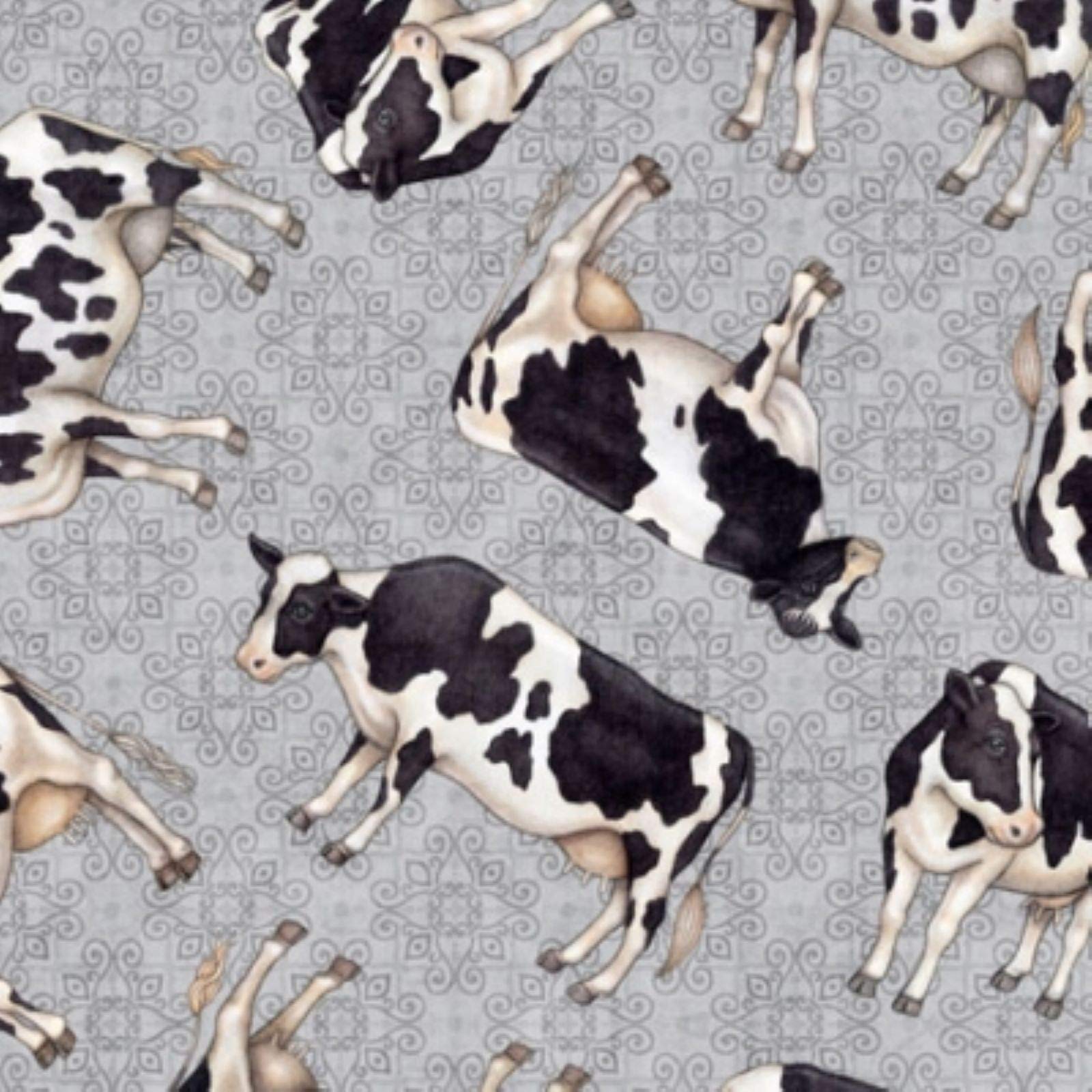 QT Fabrics Greener Pastures by Dan Morris 28083 K Grey Cows BTY