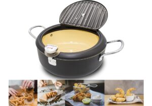 cyrder japanese deep fryer pot with fahrenheit thermometer 3.5l- nonstick coating fryer, fried tempura/chicken/fish/shrimp/meat ball, black 10inch