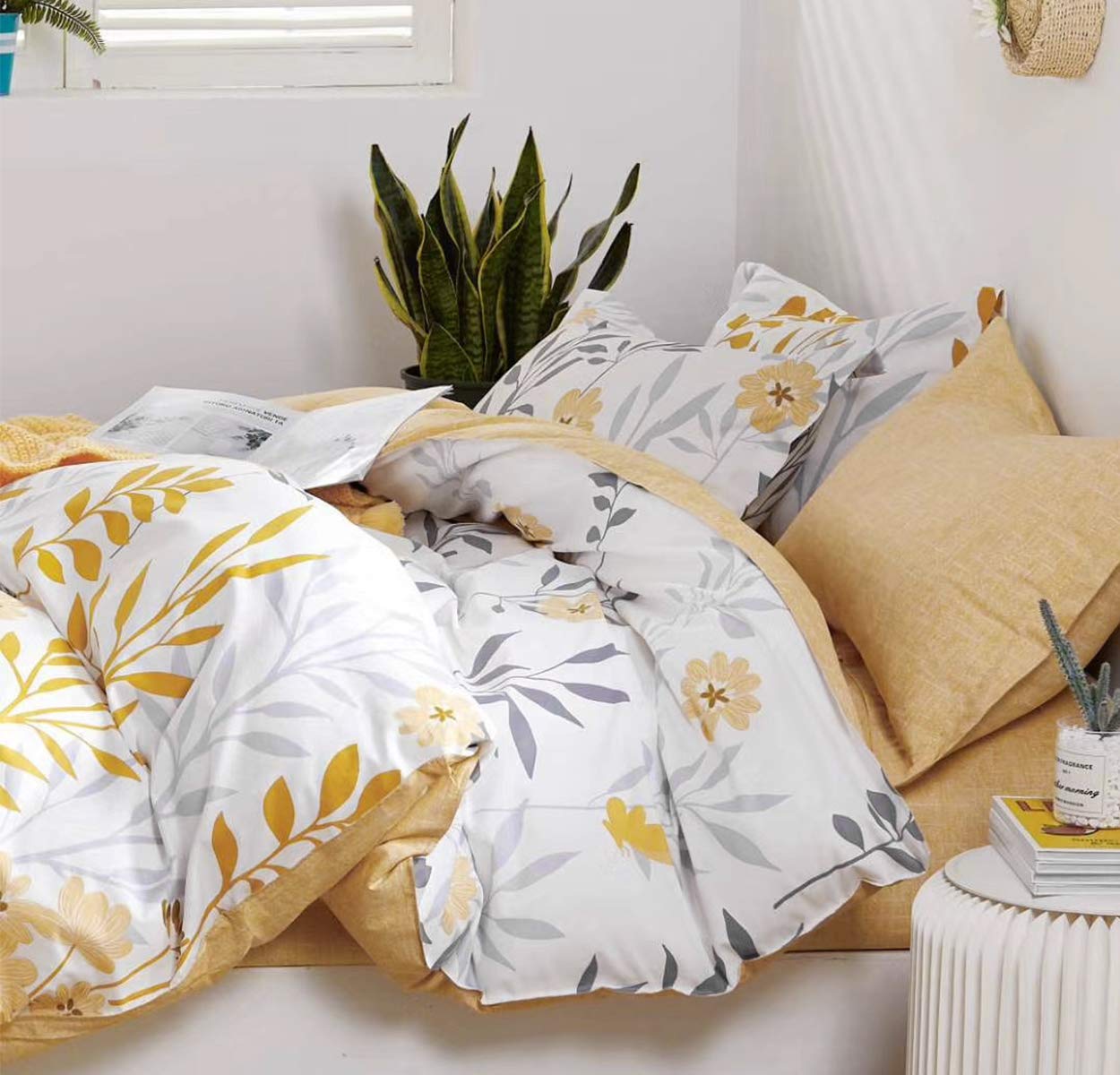 SLEEPBELLA Duvet Cover Set 600 Thread Count Cotton Bedding Set (Twin, Yellow)