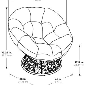 OSP Home Furnishings Wicker Papasan Chair with 360-Degree Swivel, Cream Frame with Grey Cushion