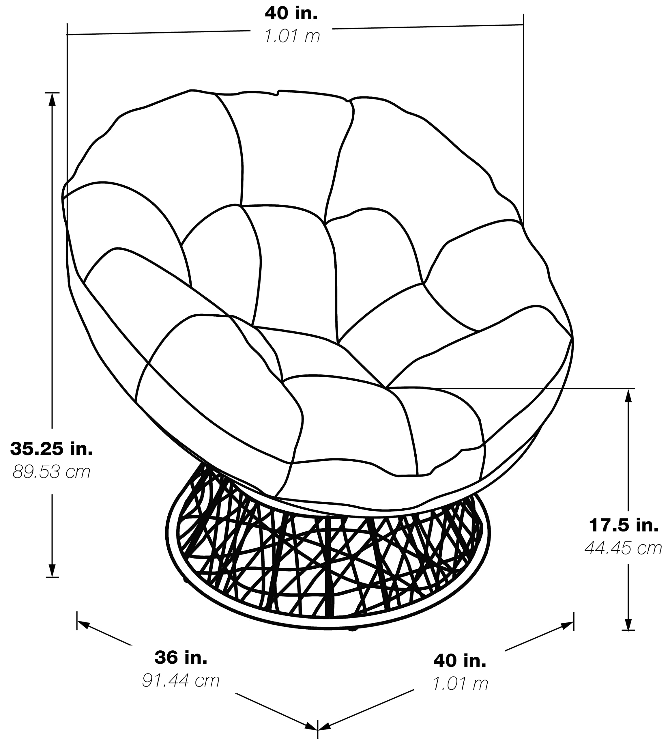 OSP Home Furnishings Wicker Papasan Chair with 360-Degree Swivel, Cream Frame with Grey Cushion