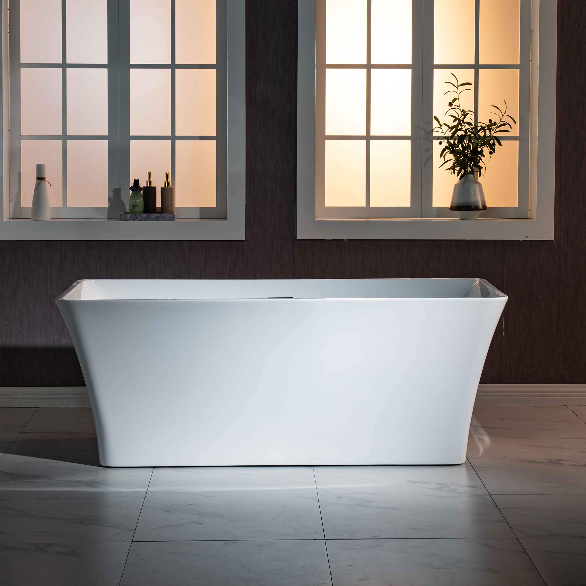 WOODBRIDGE 59" Freestanding Acylic Soaking Bathtub with White, Drain and Overflow inBrushed, BTA1509-B/N-Drain &O + Pillow, with Brushed Nickel Drian