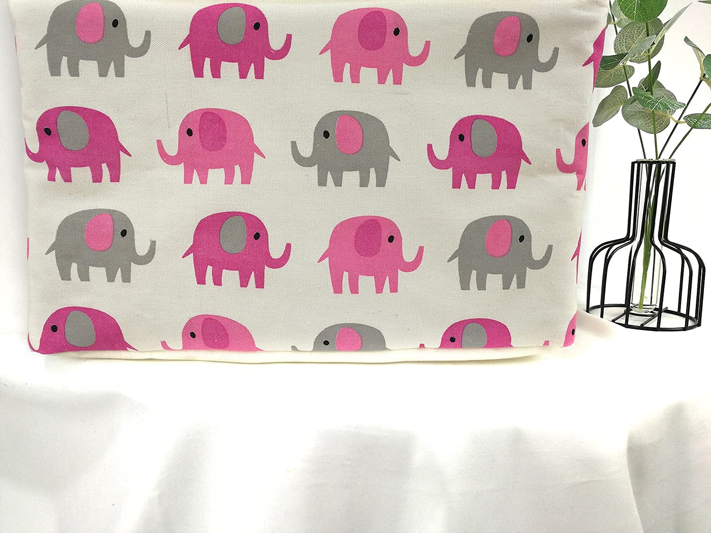 HUAYEE Elephant Print Rectangular Storage Bin Shelf Basket Canvas Fabric Toy Box,Waterproof Coating Nursery Hamper with Handles,Gift Basket for Home,Office,Clothes,Books(pink grey elephant)