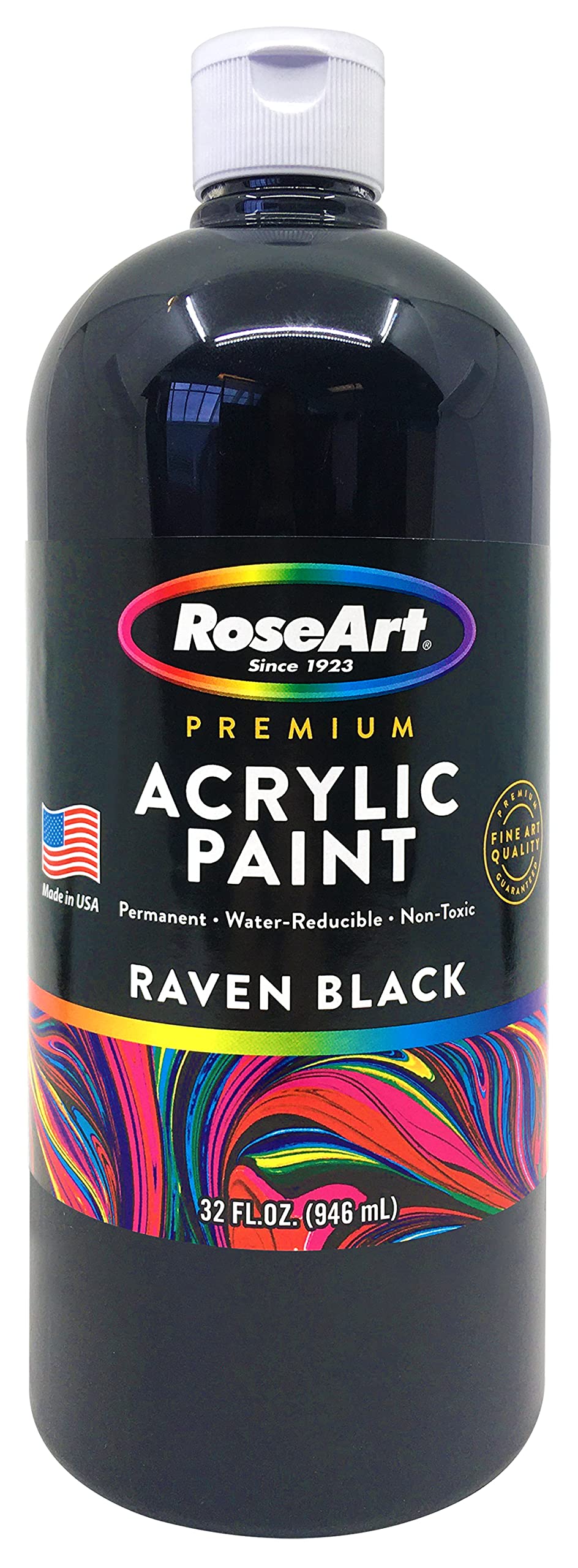 RoseArt Acrylic Paint Raven Black 32oz Bottle, Acrylic Paint for School Projects, Arts & Crafts, Drawing & Painting