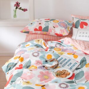 Floral Duvet Cover Twin, 100% Cotton 3 pcs Twin Flower Bedding Set, Garden Reversible Duvet Cover, with Zipper Closure, Breathable (No Comforter)