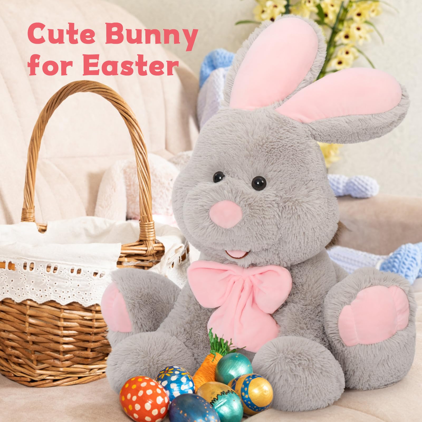 Lanmore Giant Bunny Stuffed Animal Easter Rabbit Toy Plush, Soft Animal Pillow for Boy Girl Girlfriend, for Easter Christmas Valentine's Day, Gray, 31.5 inches