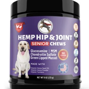 WIZARDPET Mobility Hemp Oil Hip & Joint Supplement for Senior Dogs - Chondroitin Glucosamine MSM Turmeric Green Lipped Mussel - Extra Strength Formula for Arthritis Pain Relief & Mobility | 90 Chews