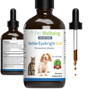 pet wellbeing nettle-eyebright gold for dogs & cats - vet-formulated - seasonal sneezing, itching, watery eyes - natural herbal supplement 4 oz (118 ml)