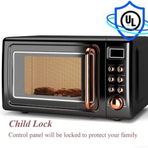 Moccha Compact Retro Microwave Oven, 0.7Cu.ft, 700-Watt Countertop Microwave Ovens w/5 Micro Power, Delayed Start Function, LED Display, Child Lock (Black)