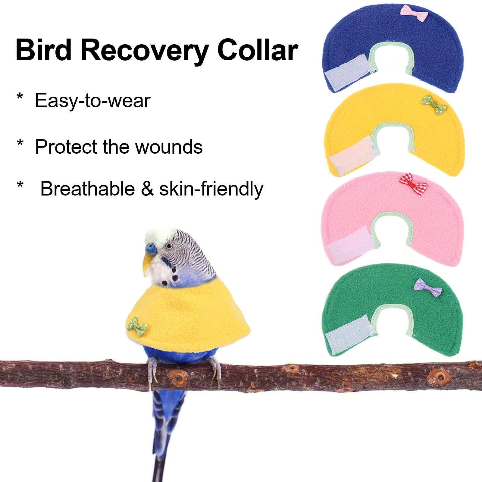 4 Pcs Bird Cone Collar Pet Anti-bite Elizabethan Collar Parrot Recovery Cone Protective Recovery Cones for Budgerigar Cockatiel Lovebirds Cockatoo Parrots (M)