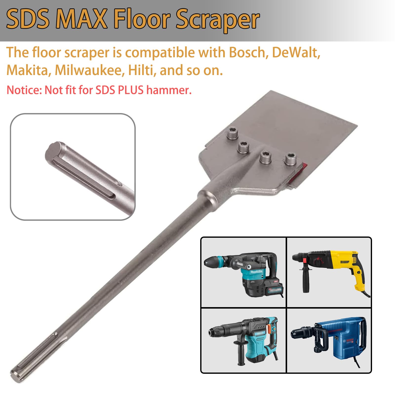 MYOYAY 6" SDS Max Floor Scraper - 25" Heavy-Duty Rotary Hammer Drill Tool, Durable Thinset Removal Chisel Bit for Effortless Tile, Vinyl, Linoleum, Hardwood, Concrete, and Mortar Floor Renovation