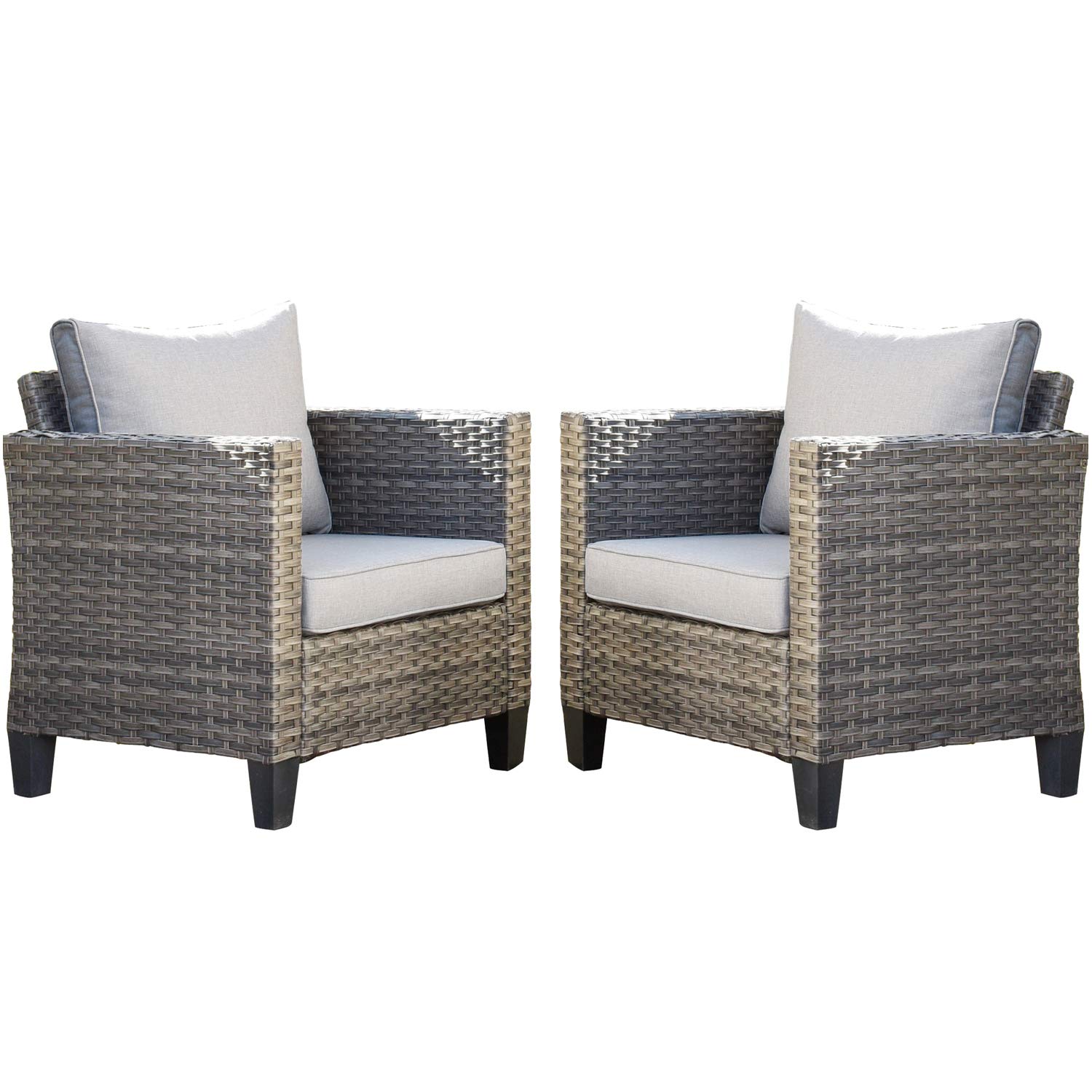 ovios Patio Chairs Outdoor Furniture 2 Pieces Rattan Wicker Chairs All Weather Patio Dining Chairs Single Chairs for Yard Deck Porch, Grey Wicker, Grey Cushion