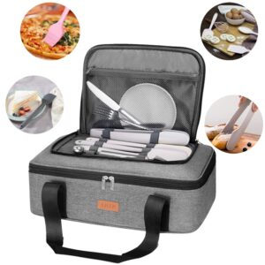 LHZK Double Decker Insulated Casserole Carrier for Hot or Cold Food, Expandable Hot Food Carrier, Lasagna Holder Tote for Potluck Parties, Picnic, Beach, Fits 11 x 15 or 9 x 13 Baking Dish (Grey)