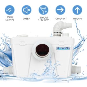 500W Macerating Toilet,Upflush Toilet for Basement Toilet System, Upflush Toilet With Powerful & Quiet Macerator Pump with 4 Water Inltes for Kitchen Sink, Bathroom, Laundry