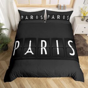 feelyou paris duvet cover set france eiffel tower bedding set decorative chic paris theme comforter cover paris cityscape bedspread cover queen size microfiber, no comforter,modern black and white