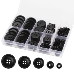 100 pcs premium mixed resin sewing buttons, onehere eco-friendly 4-hole craft buttons, 5 sizes of black buttons suitable for sewing, diy and holiday decoration(black)