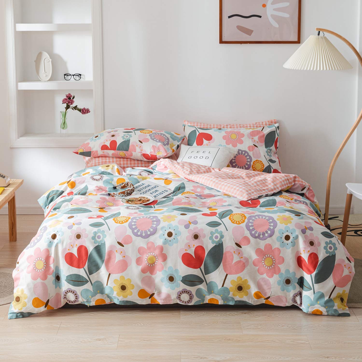 Floral Duvet Cover Twin, 100% Cotton 3 pcs Twin Flower Bedding Set, Garden Reversible Duvet Cover, with Zipper Closure, Breathable (No Comforter)