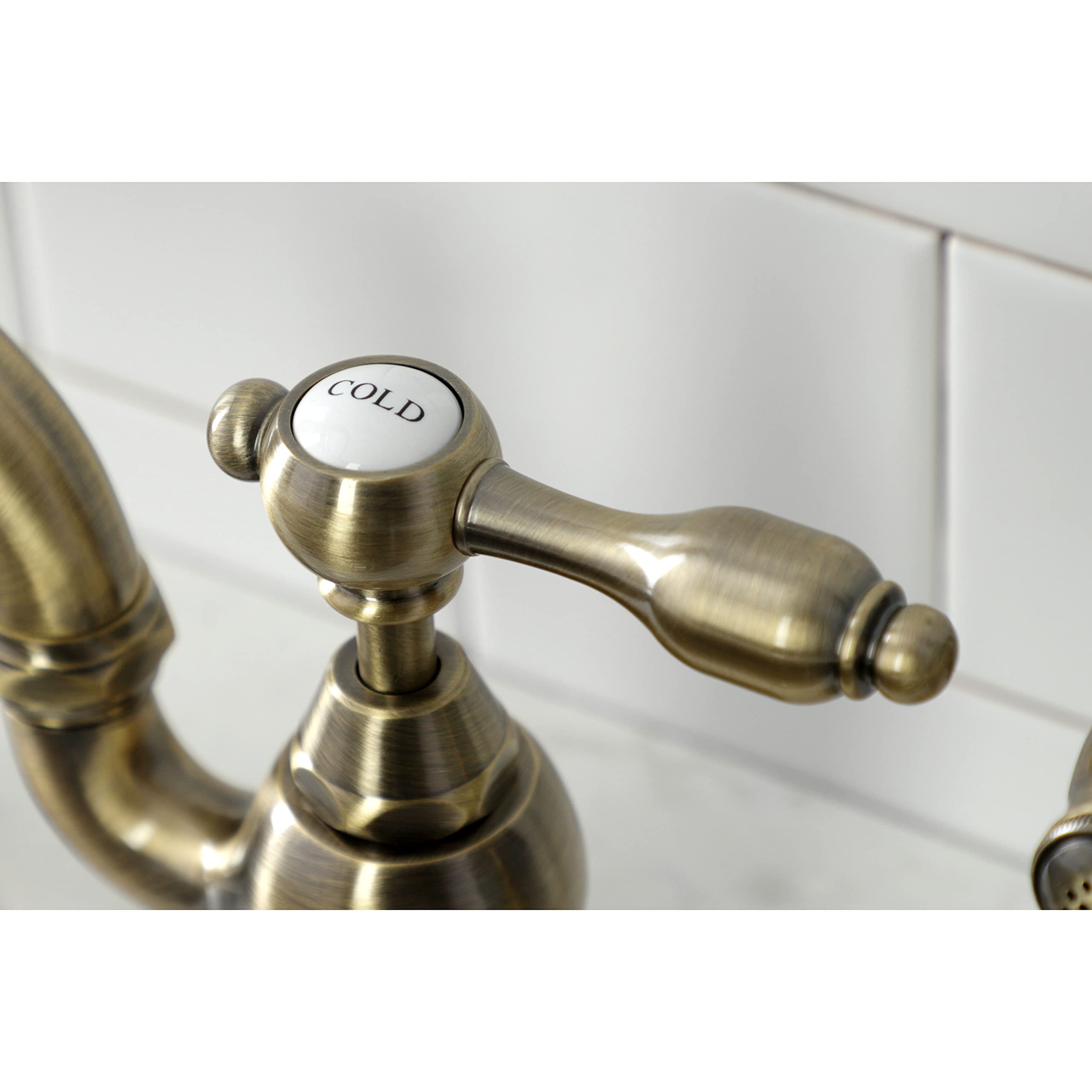 Kingston Brass KS7793TALBS Tudor Bridge Kitchen Faucet, Antique Brass, 13.88 x 7.75 x 16.81