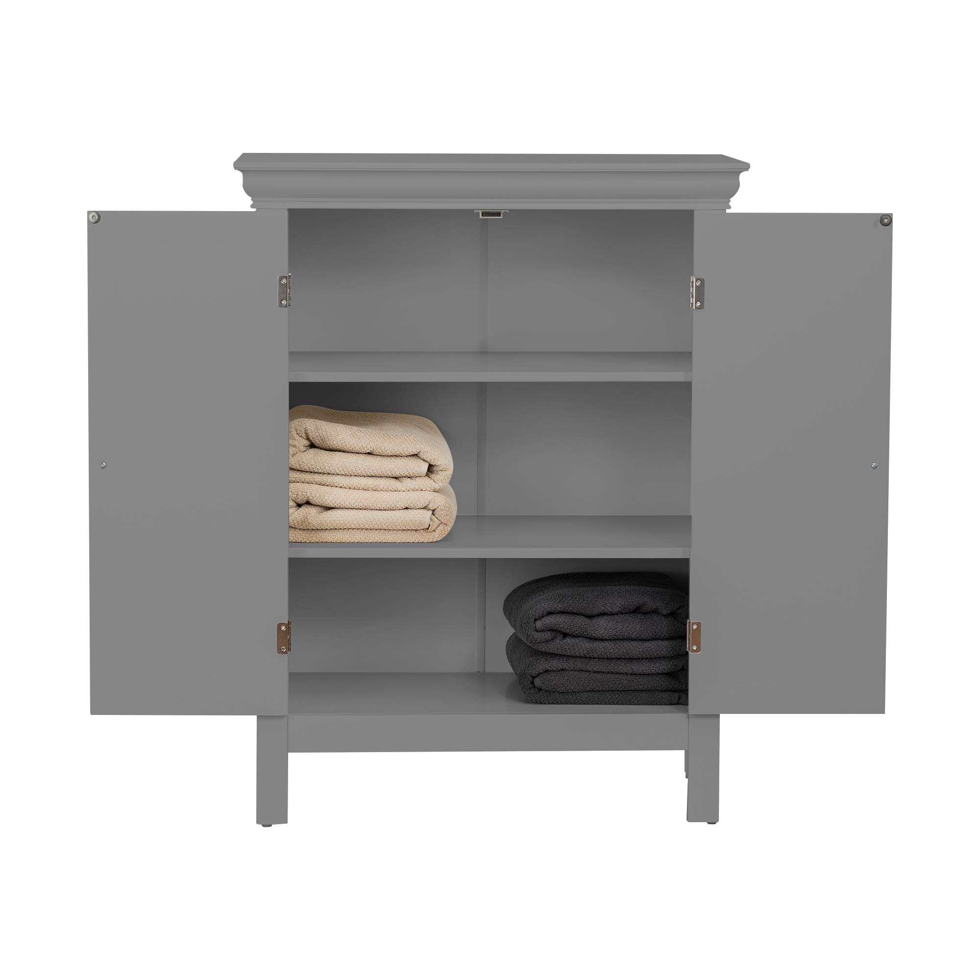 Teamson Home Stratford Contemporary Wooden Floor Storage Cabinet with Two Doors for Bathrooms, Living Rooms, Hallways, Gray