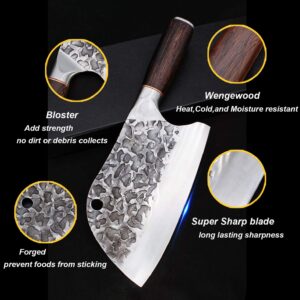 Forged Serbian Chefs Knife - Meat Cleaver Butcher Knife - Chinese Bone Cutting Knife - Razor Sharp High Carbon Steel for Meat and Vegetable Cutting