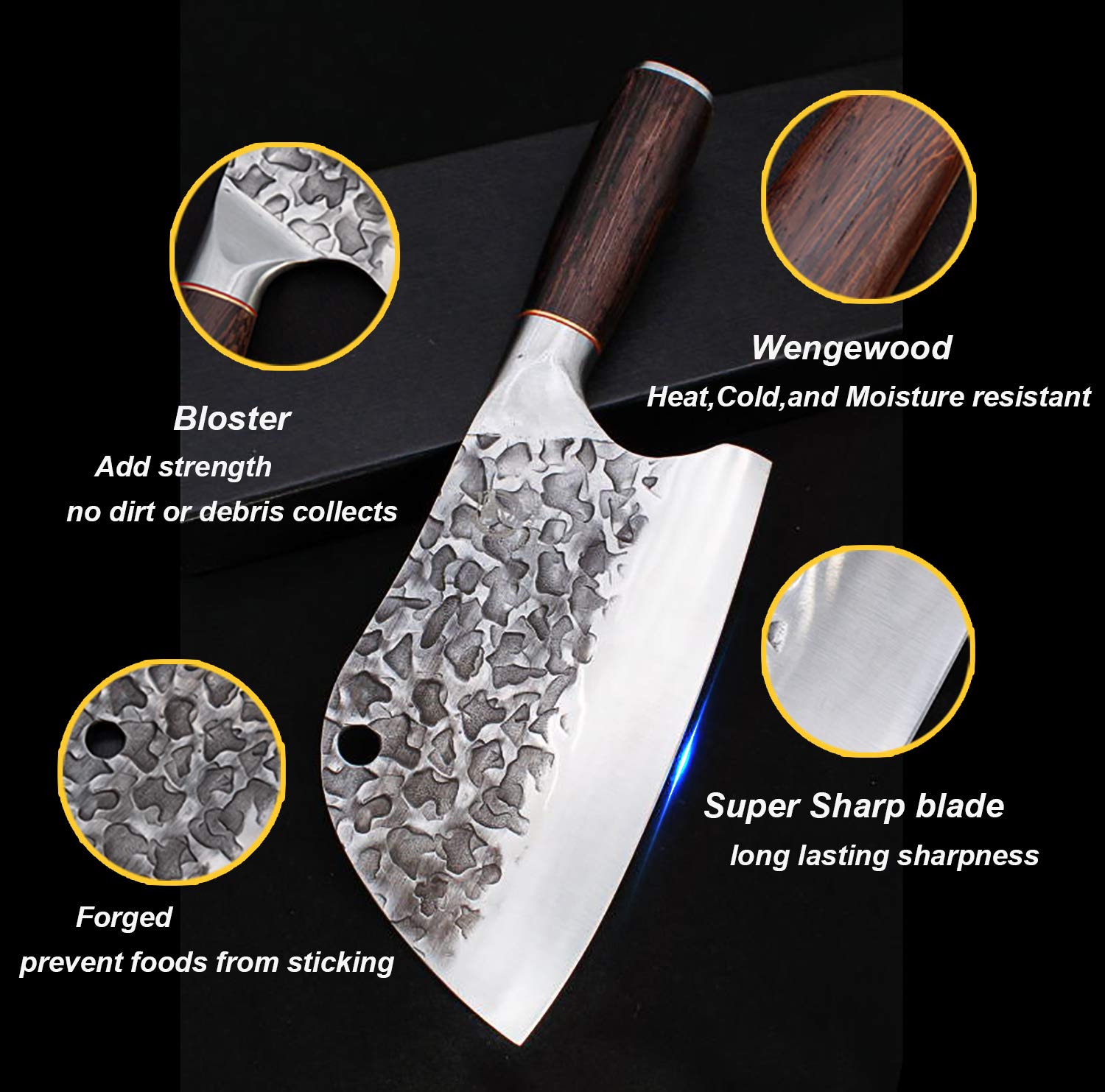 Forged Serbian Chefs Knife - Meat Cleaver Butcher Knife - Chinese Bone Cutting Knife - Razor Sharp High Carbon Steel for Meat and Vegetable Cutting