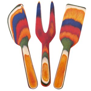 baltique marrakesh collection 3 piece cheese & charcuterie tool set, colorful wooden cheese knife set